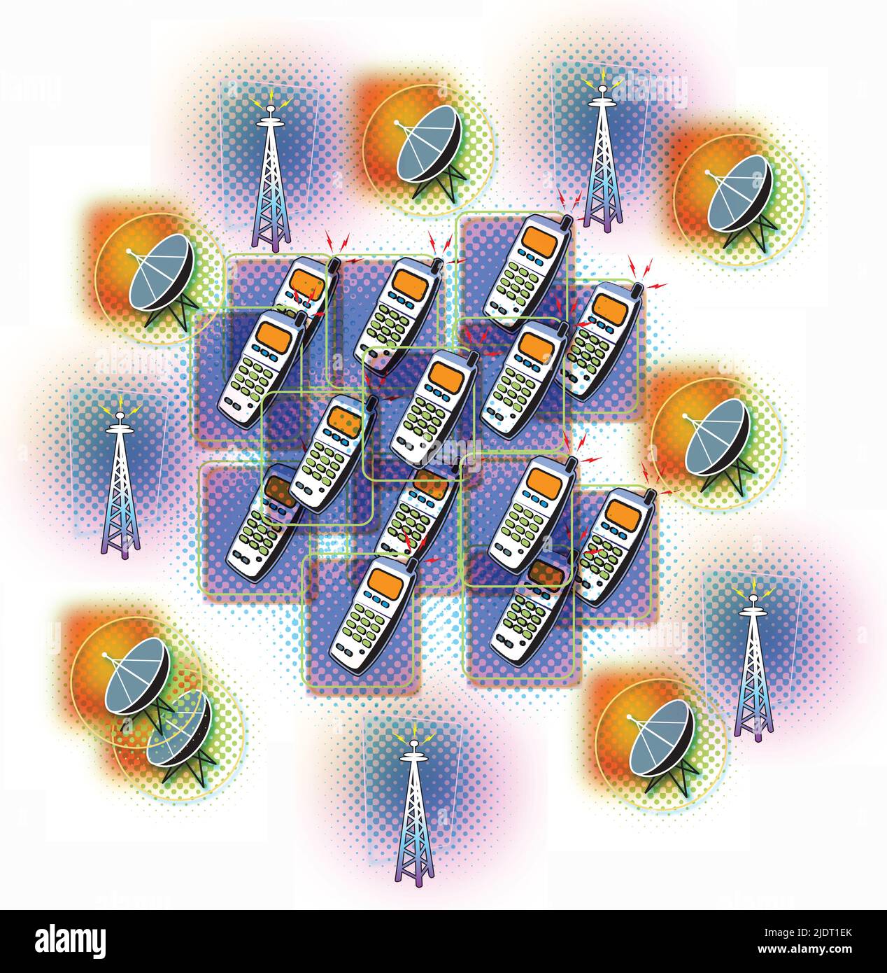 Technology development for comunication system. Illustration card Stock ...