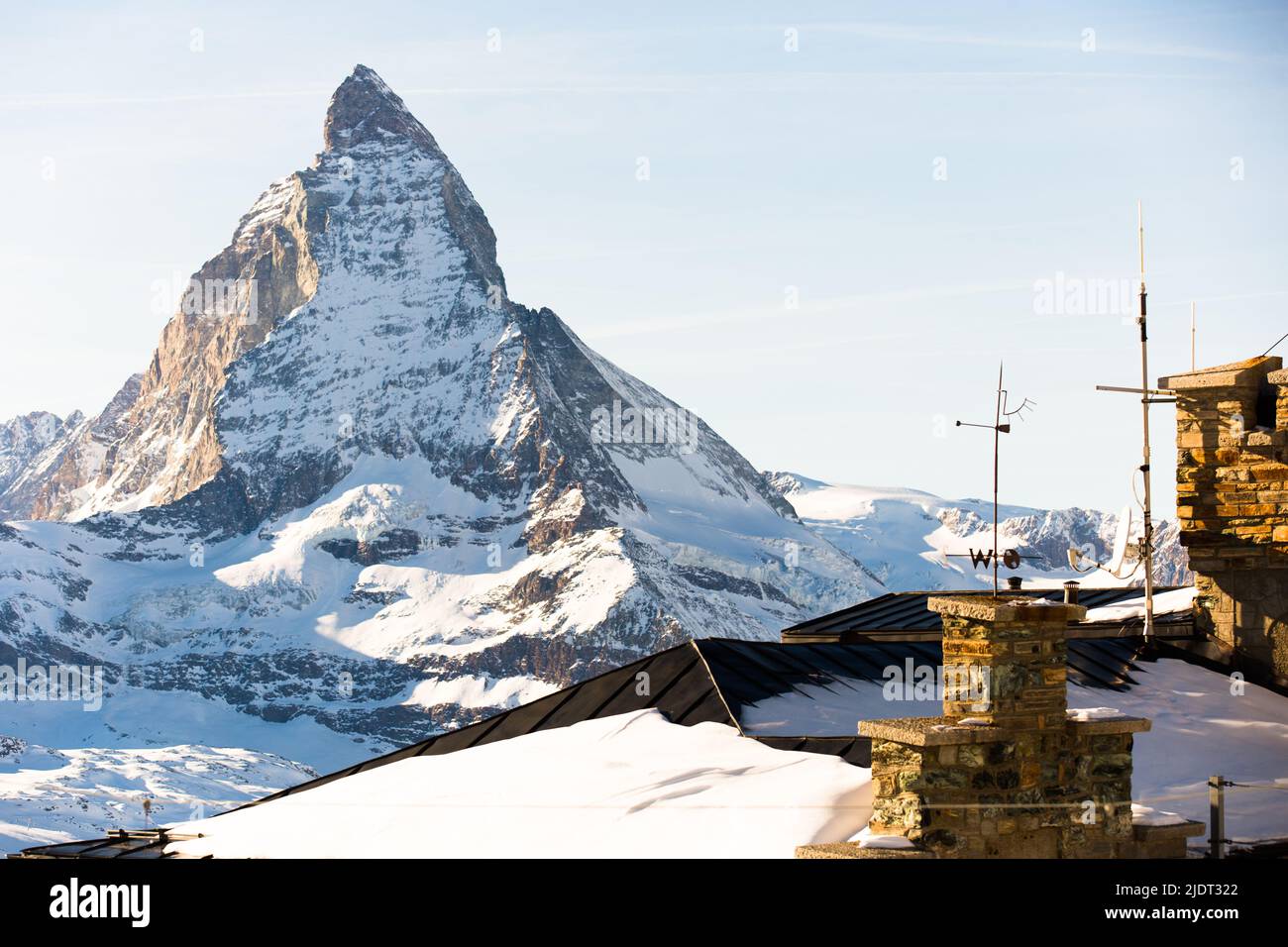 Winter mountain landscape. Snowy mountain Matterhorn during the day in ...
