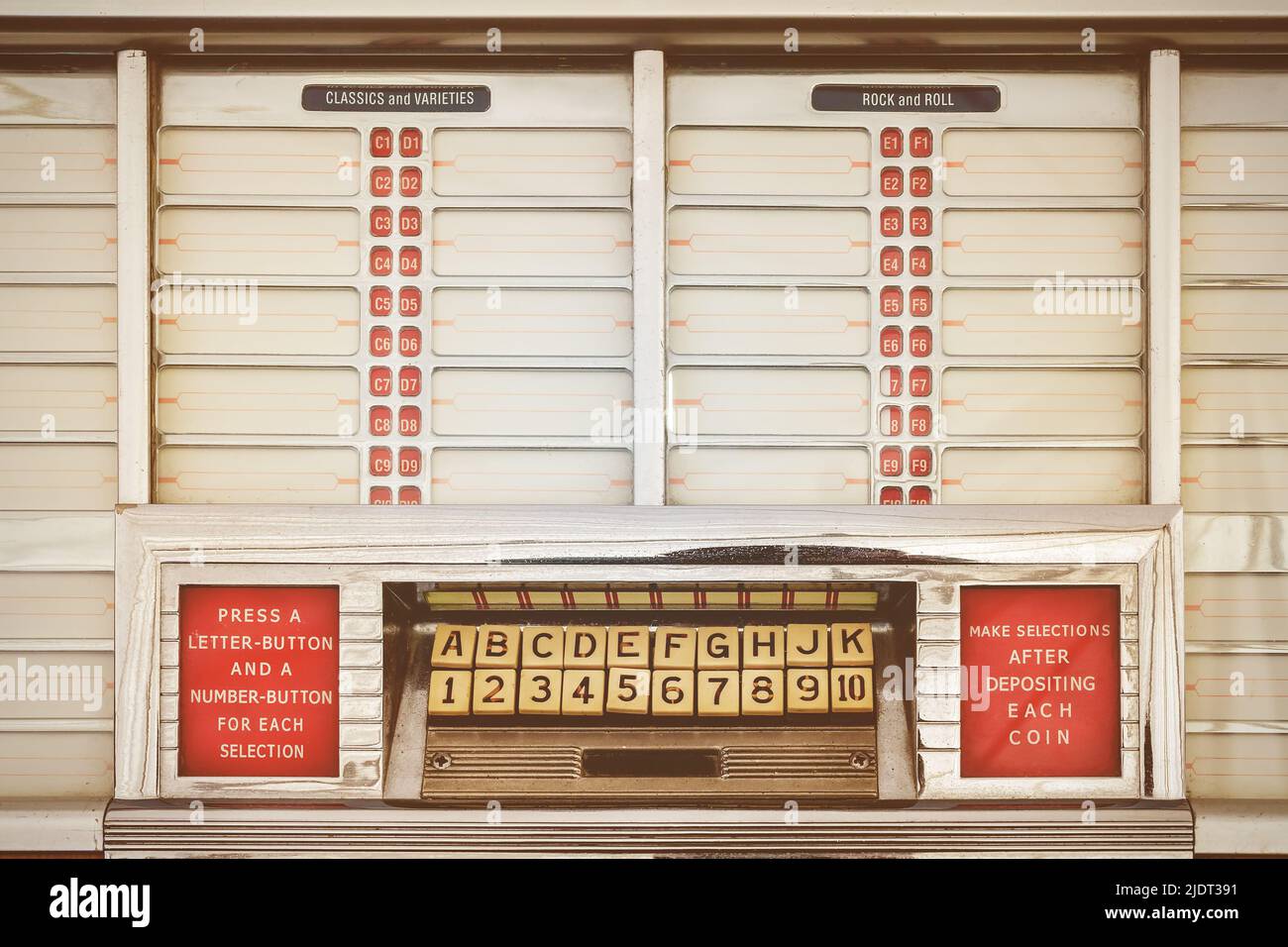 Retro styled image of an old jukebox with empty music labels Stock ...
