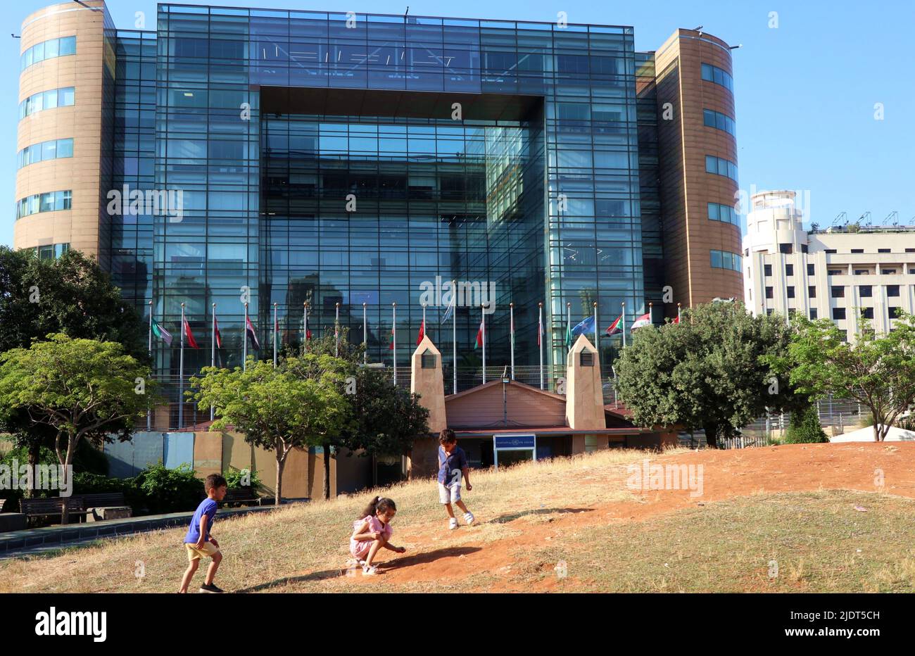Children play in front of UN ESCWA building in Beirut, Lebanon on June ...