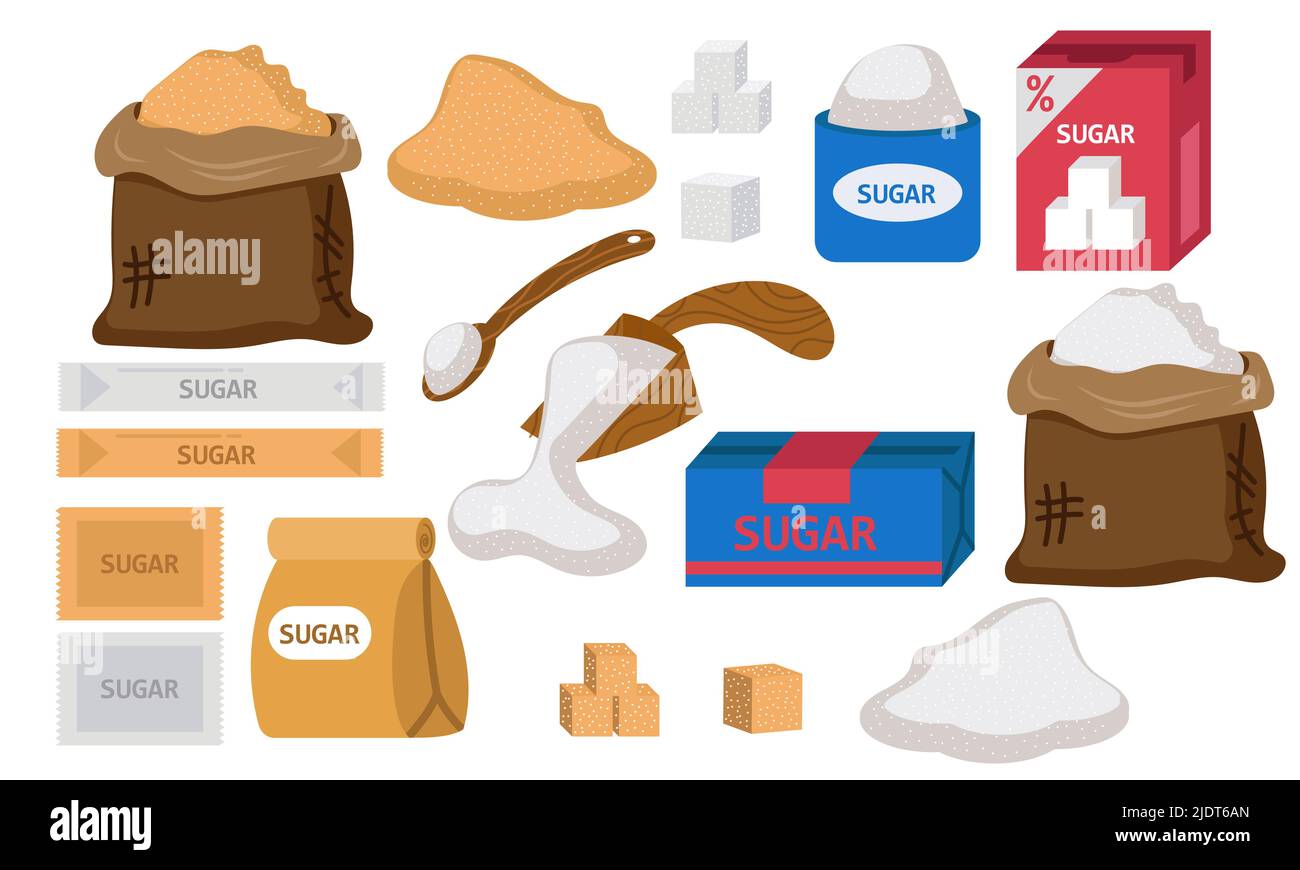 Sugar food pack brown and white. Granulated cube block cartoon and icon ...
