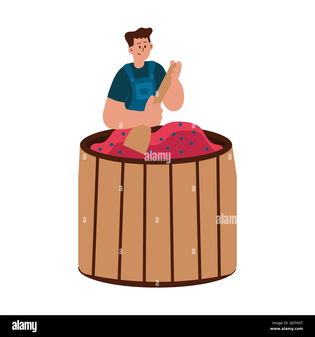 Man making wine from fruit vector illustration. Grape winery cartoon ...