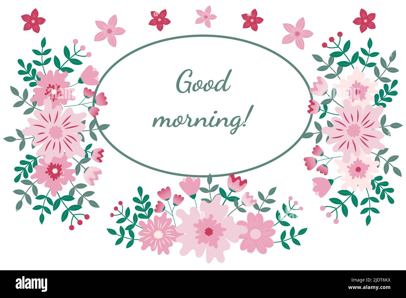 Good morning greeting card with floral ornament on white background ...