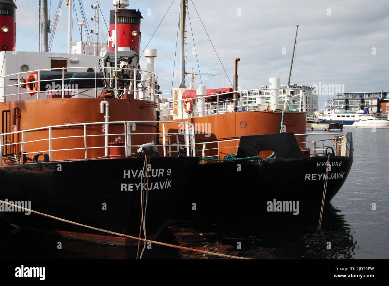 Reykjavik, Iceland. 23rd Aug, 2019. The whaling ships Hvalur 9 (l) and ...