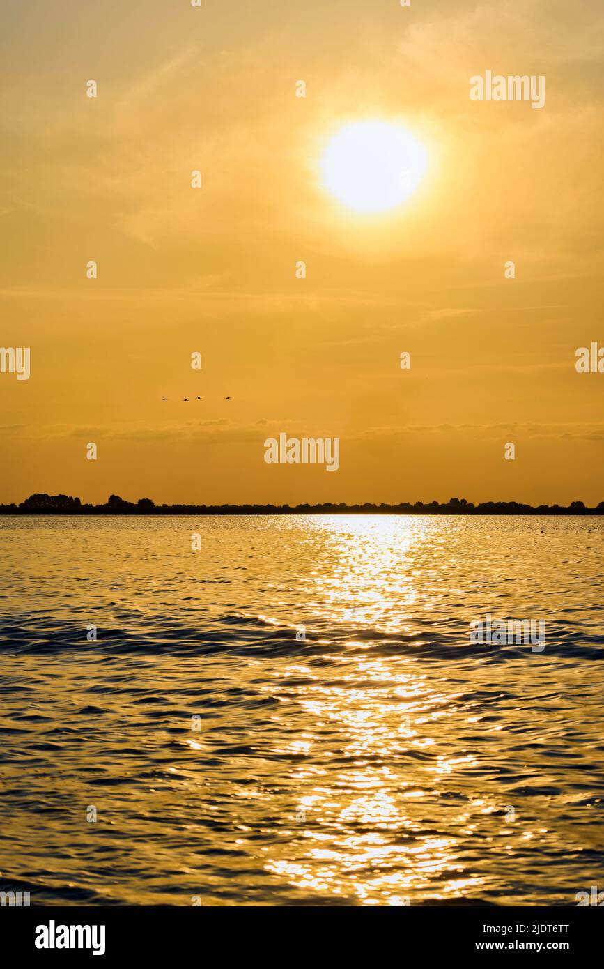 Landscape with sunset in the Danube Delta Romania Stock Photo - Alamy