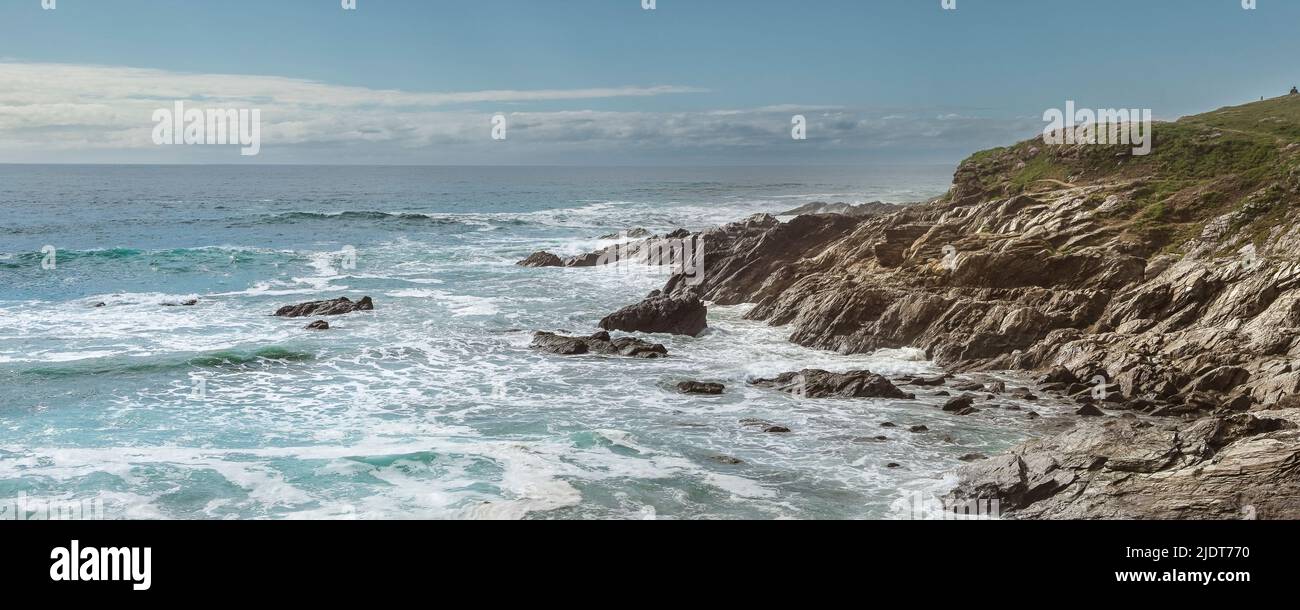 A panoramic image of the rugged coastal landscape around Towan Head in ...