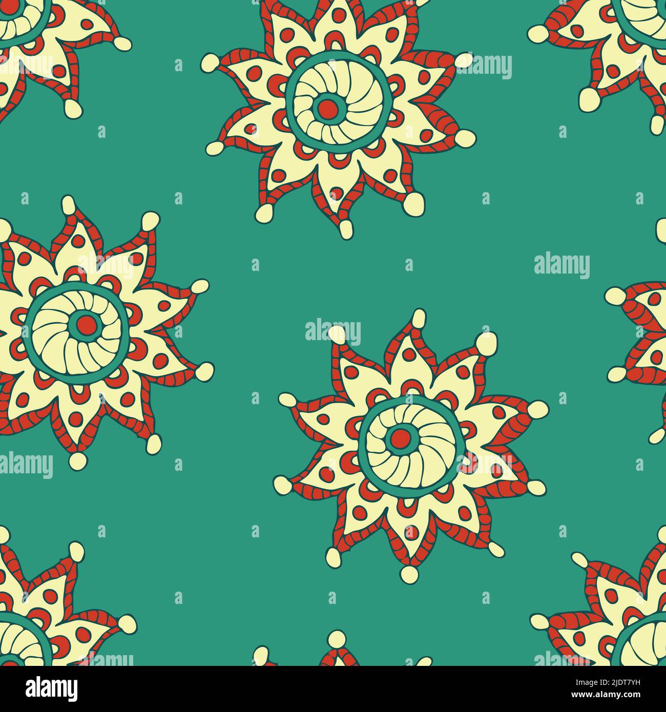 Seamless vector pattern with abstract flower star on teal blue ...
