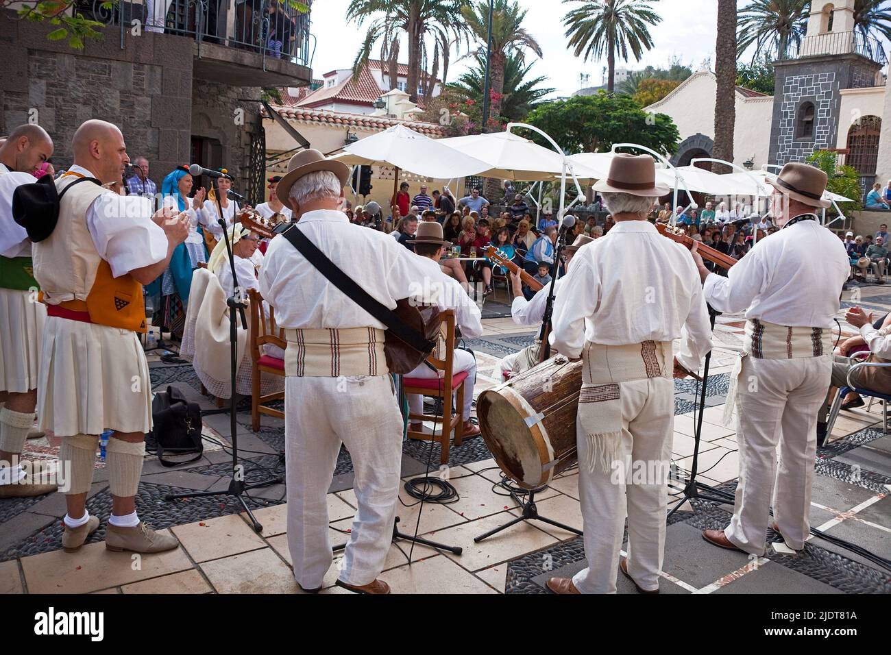 Folklore show at Pueblo Canario, musicians with traditional costumes at ...