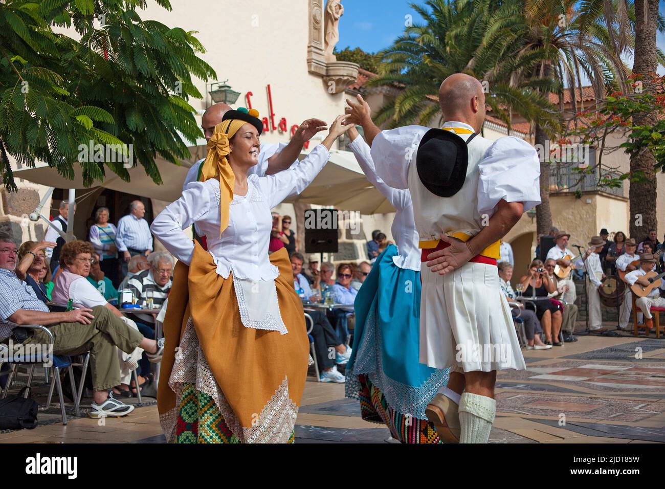 Folklore show at Pueblo Canario, musicians and dancer with traditional ...