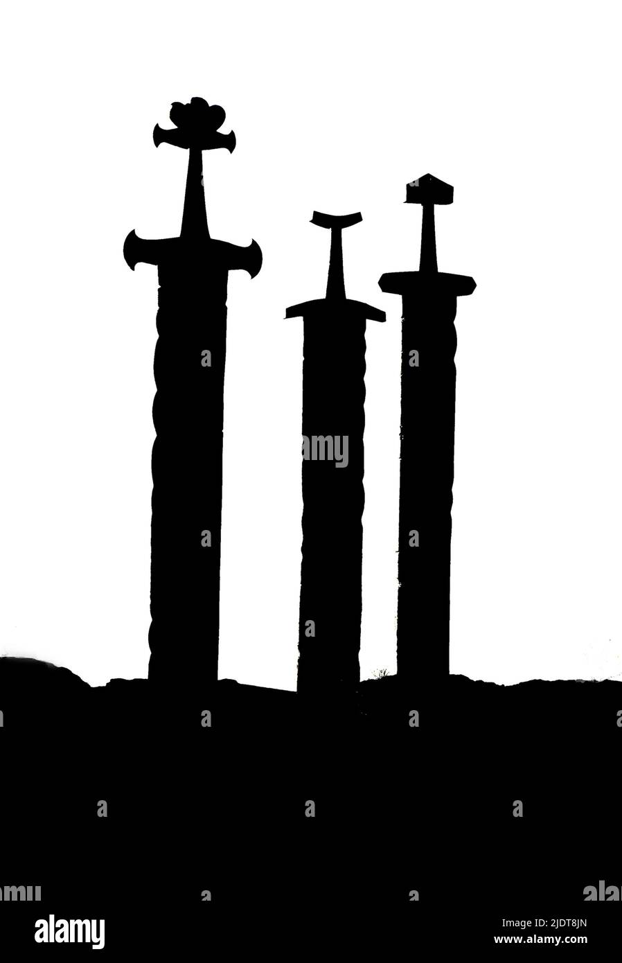 The monument "Sverd i Stein" (Swords in Rock) by Fritz Røed, shows ...