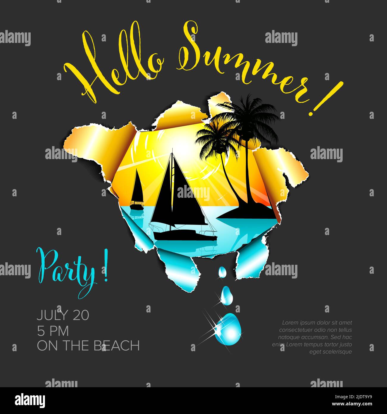 Hello Summer! Summer party banner flyer header poster template with ...