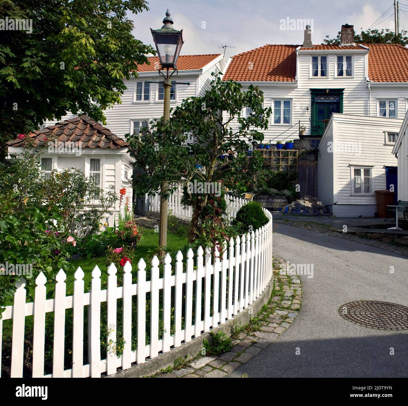 Old and traditional houses in the beautiful city of Skudenes on Karmöy ...