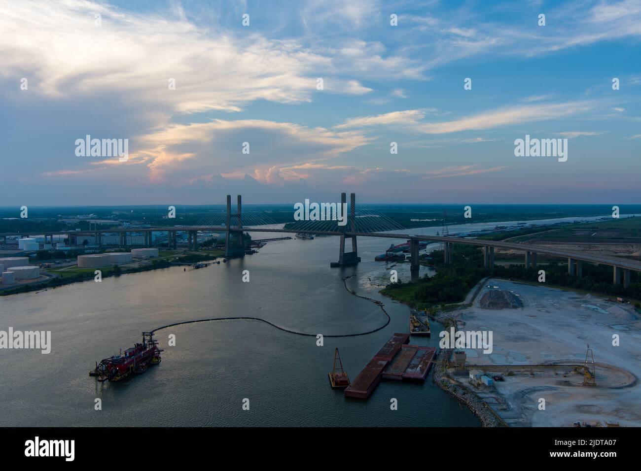 The Cochrane-Africatown Bridge at sunset in Mobile, Alabama Stock Photo ...