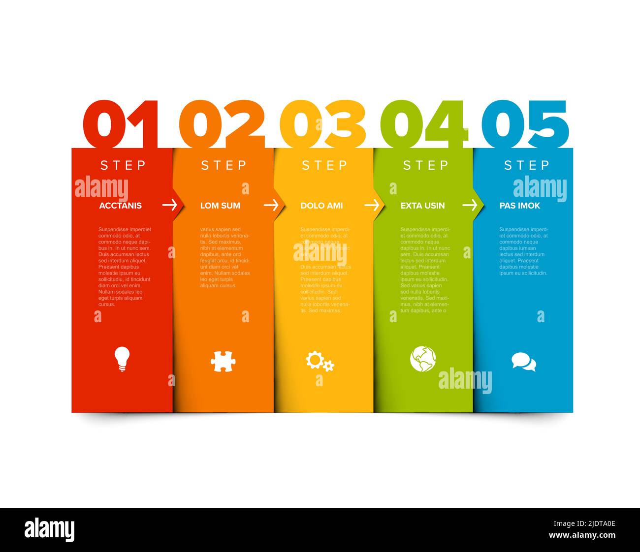 Five vector progress block steps template with descriptions, big ...