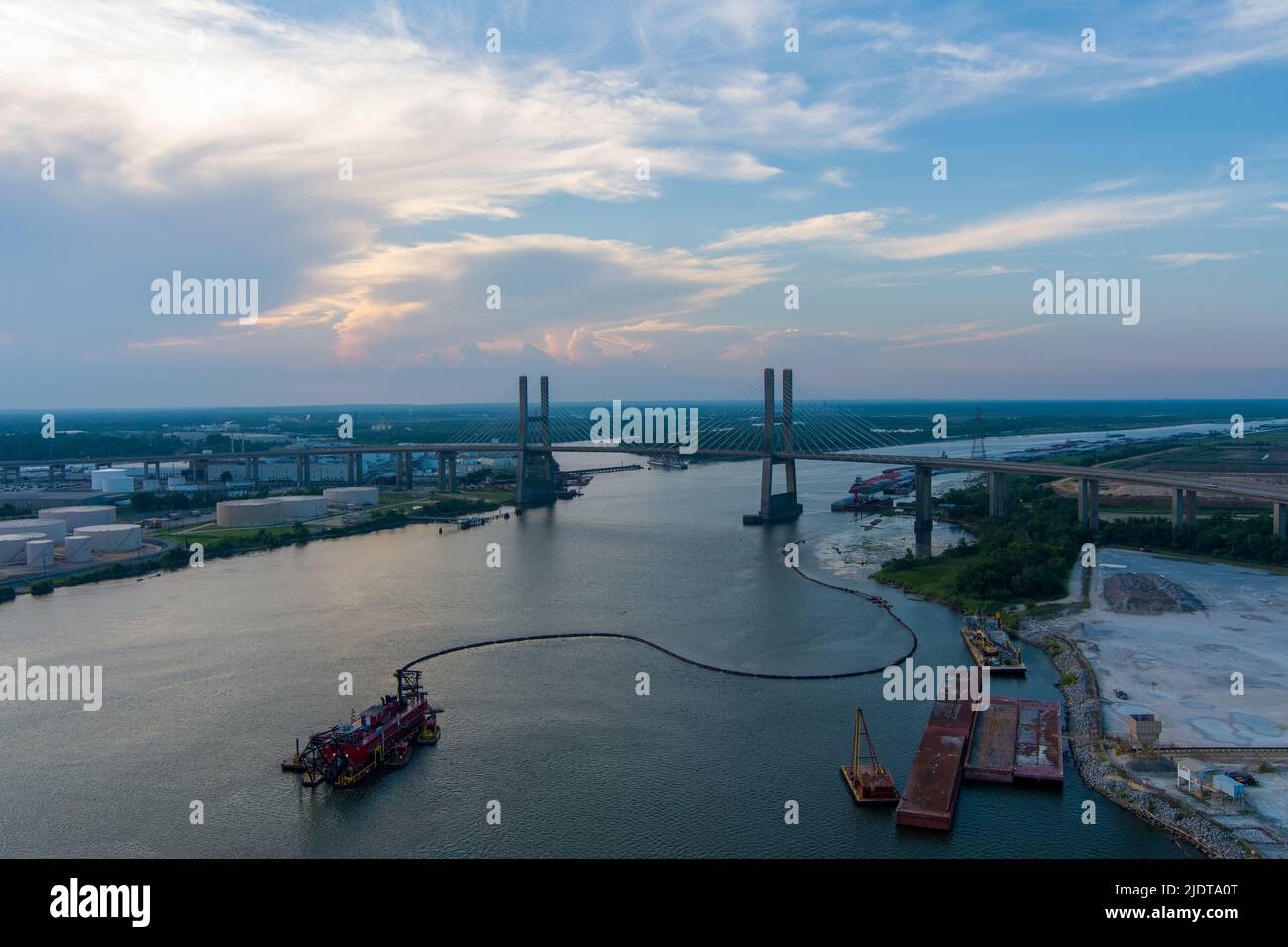 The Cochrane-Africatown Bridge at sunset in Mobile, Alabama Stock Photo ...