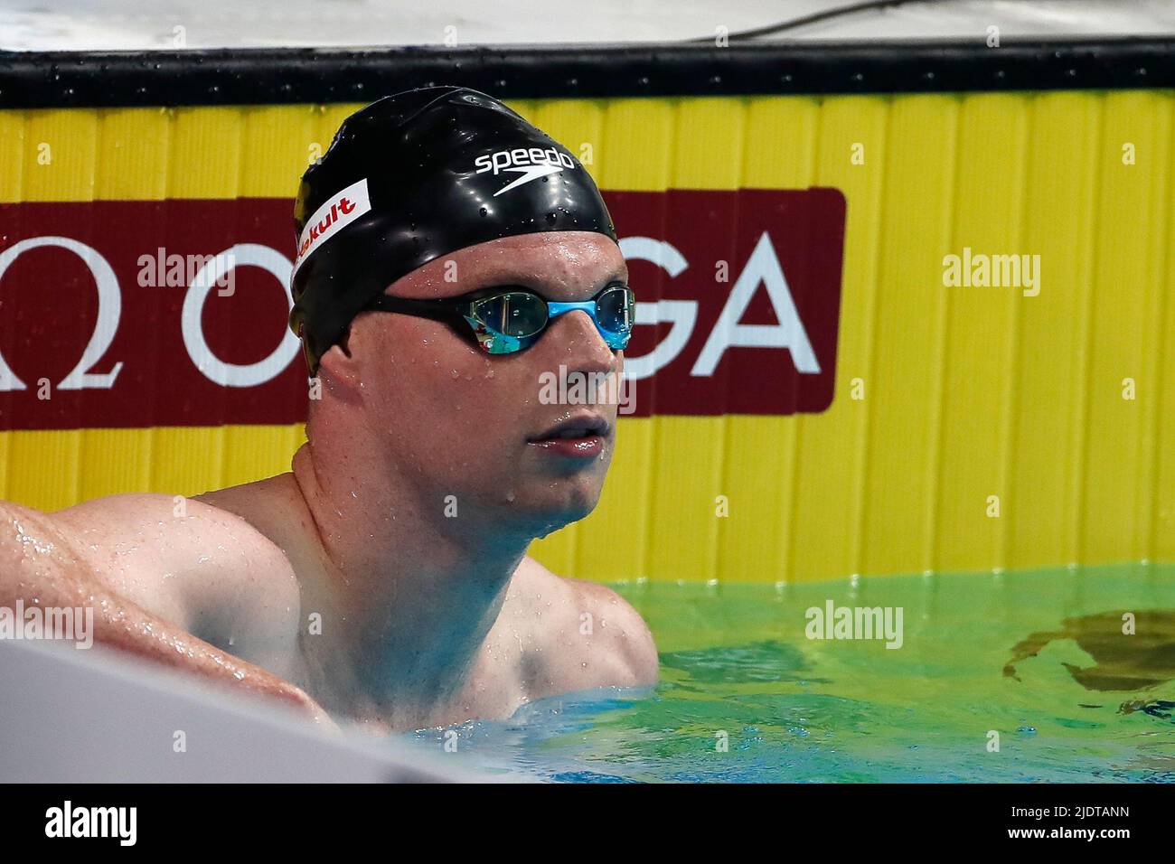 Belgian Louis Croenen reacts after the men's 100m butterfly at the ...