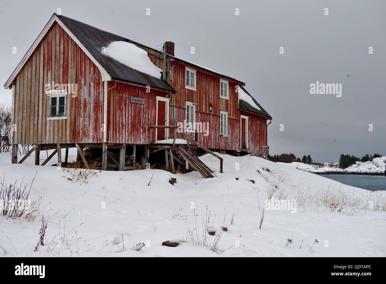 The old fishing hut called Simonbua at Henningsvaer, Lofoten Norway ...