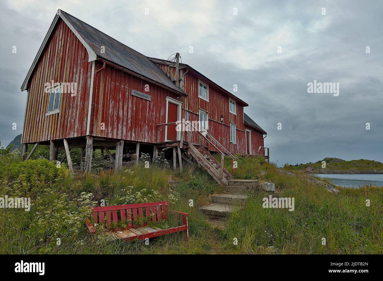 The old fishing hut called Simonbua at Henningsvaer Lofoten Norway ...