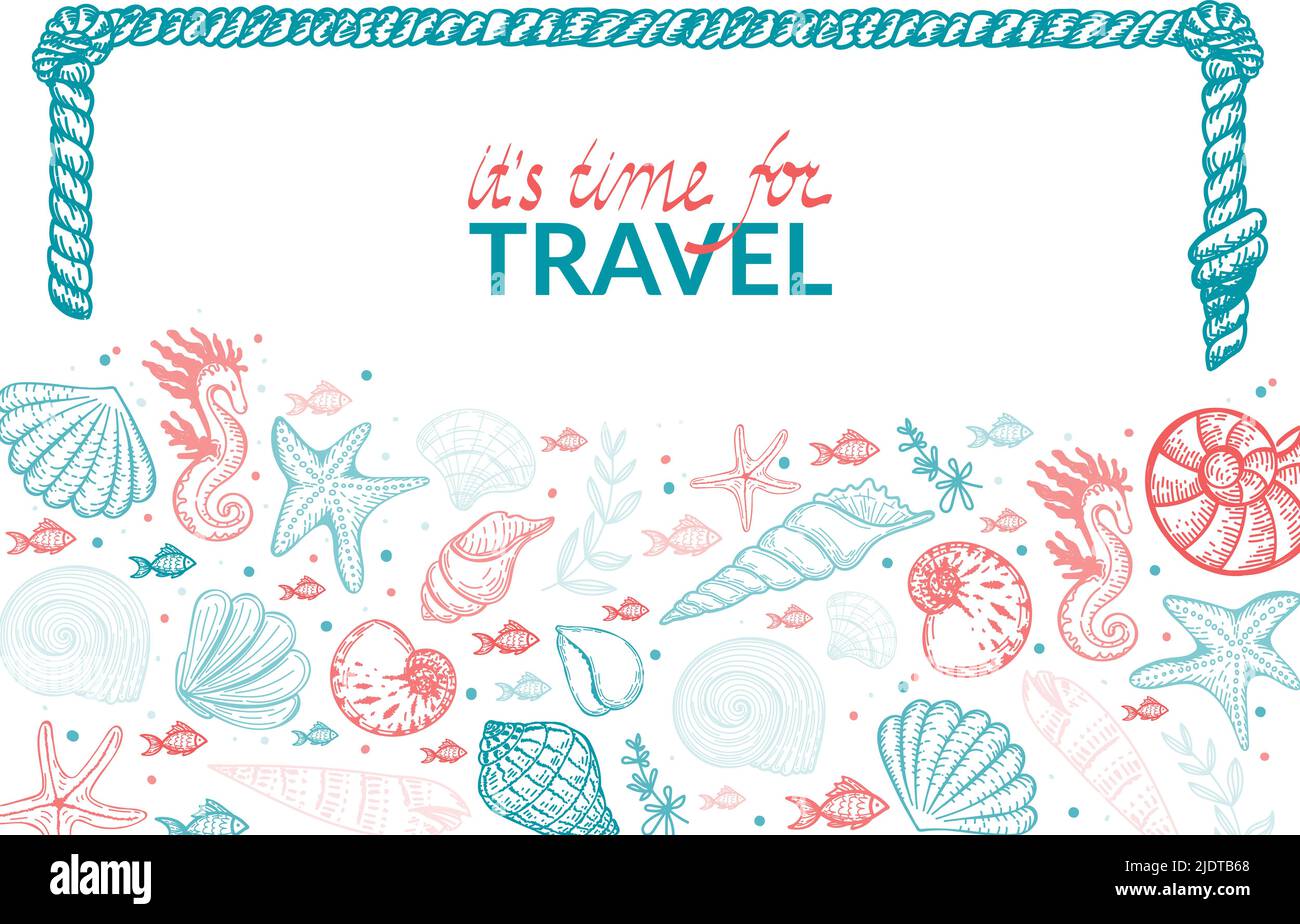 Banner with sea creatures on white background. Design for tourist ...