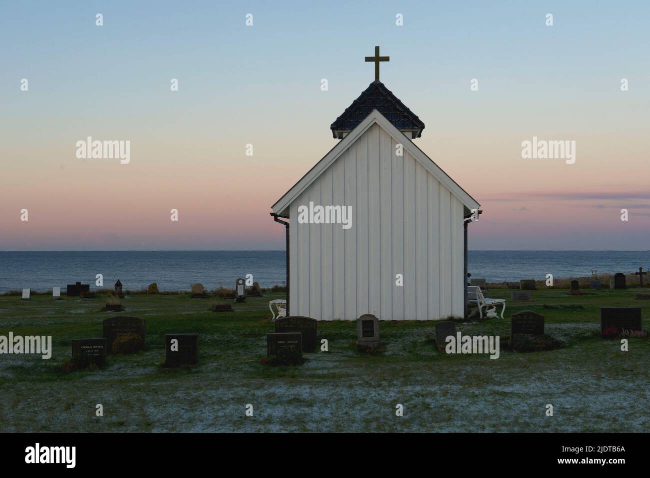 Varhaug old graveyard and chapel located at the brink of the North Sea ...