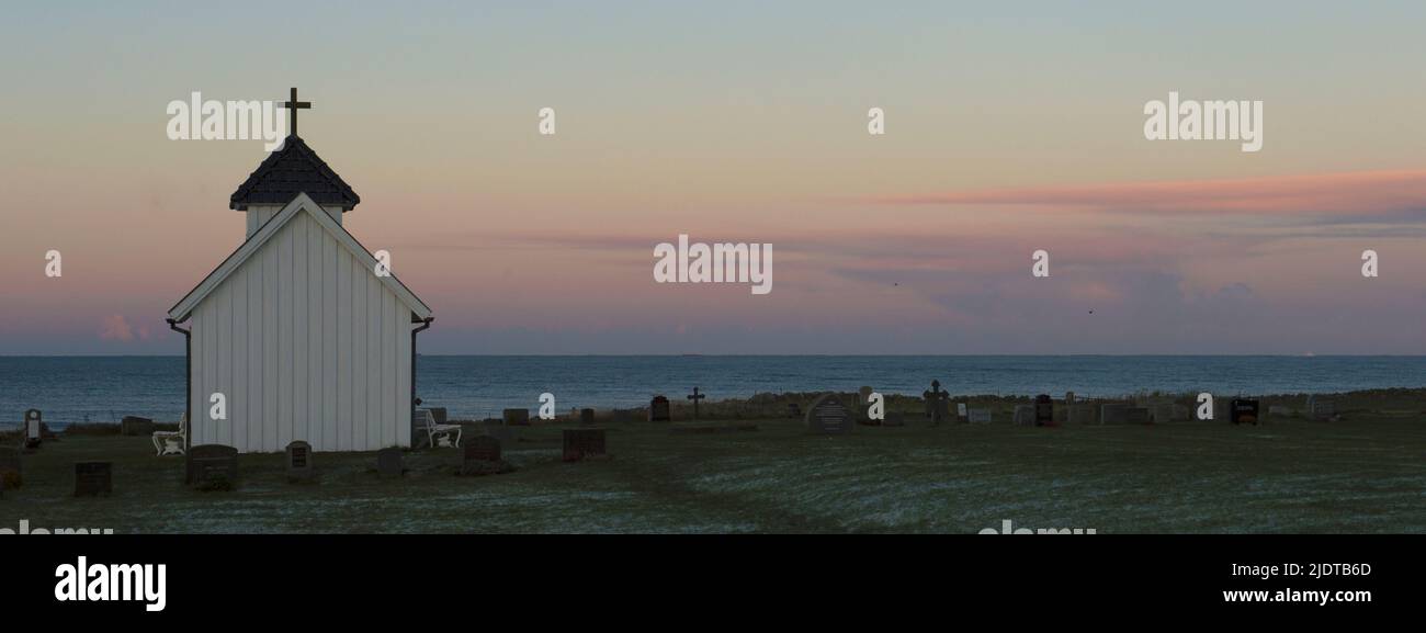 Varhaug old graveyard and chapel located at the brink of the North Sea ...