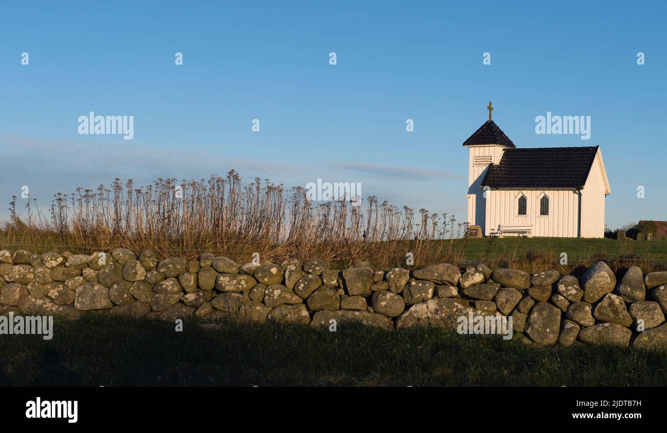 Varhaug old graveyard and chapel located at the brink of the North Sea ...
