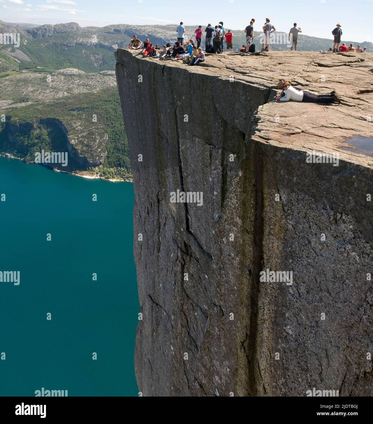 People enjoying the sttep cliff known as Pulpit Rock, Lysefjord ...