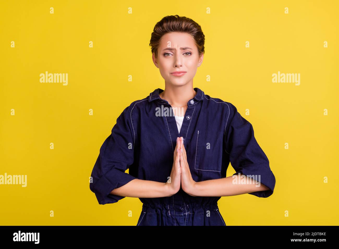 Portrait of young beautiful stressed depressed unhappy girl asking help ...