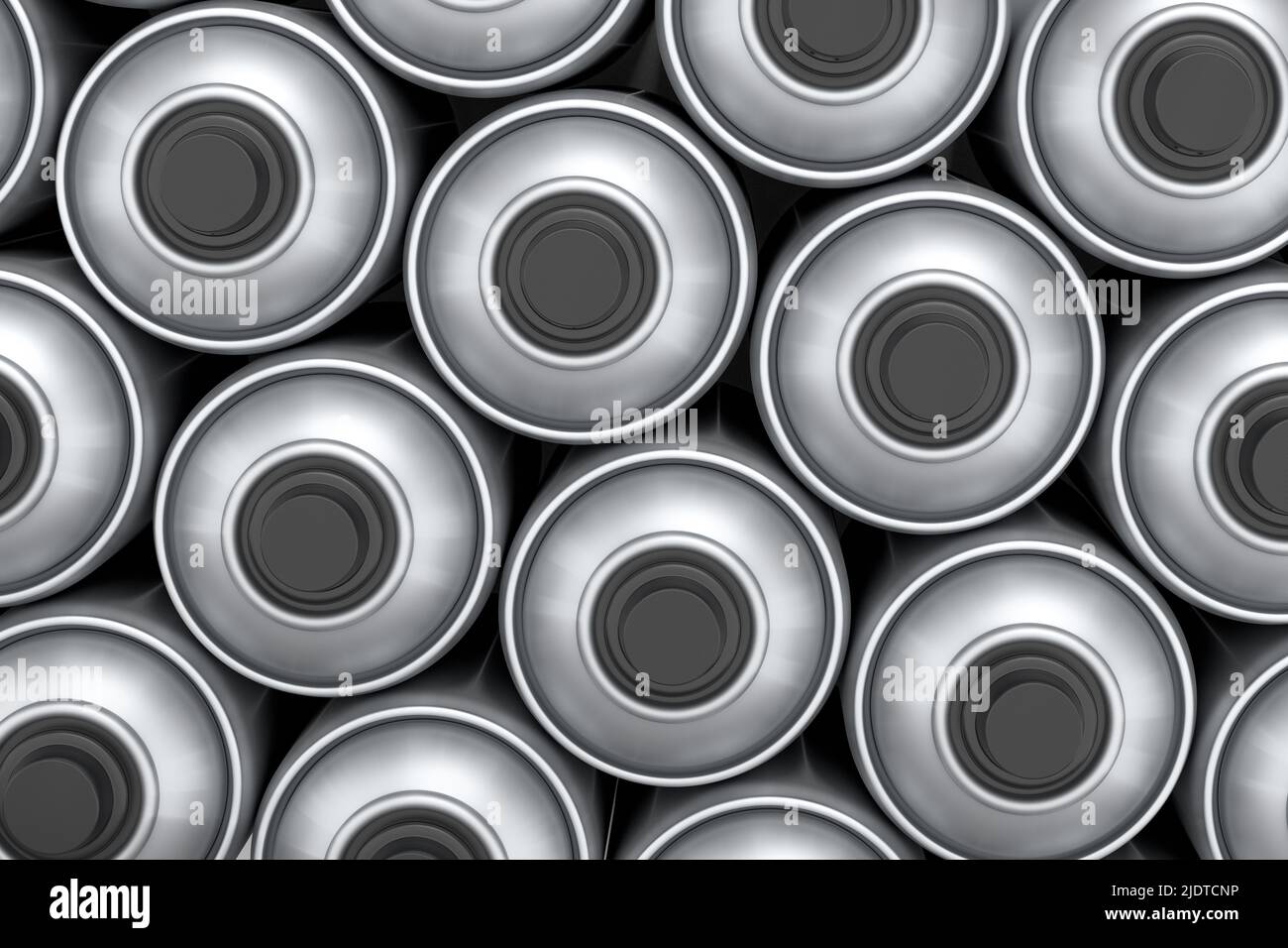 Set of silver spray paint cans in row on white background. 3d render ...