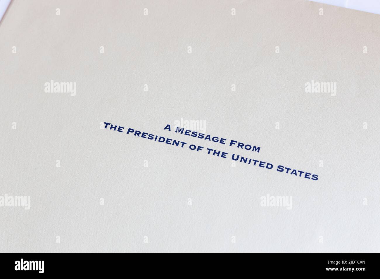 A message from President document cover Stock Photo - Alamy