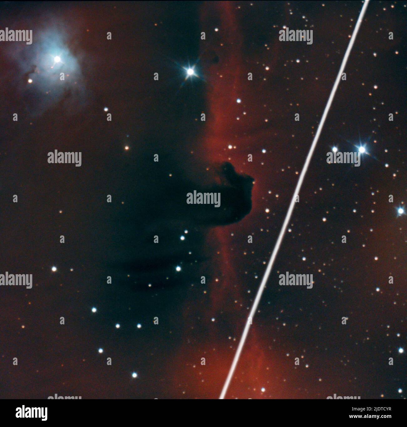 A very luminous and slow moving meteor passing the Horsehead nebula in ...