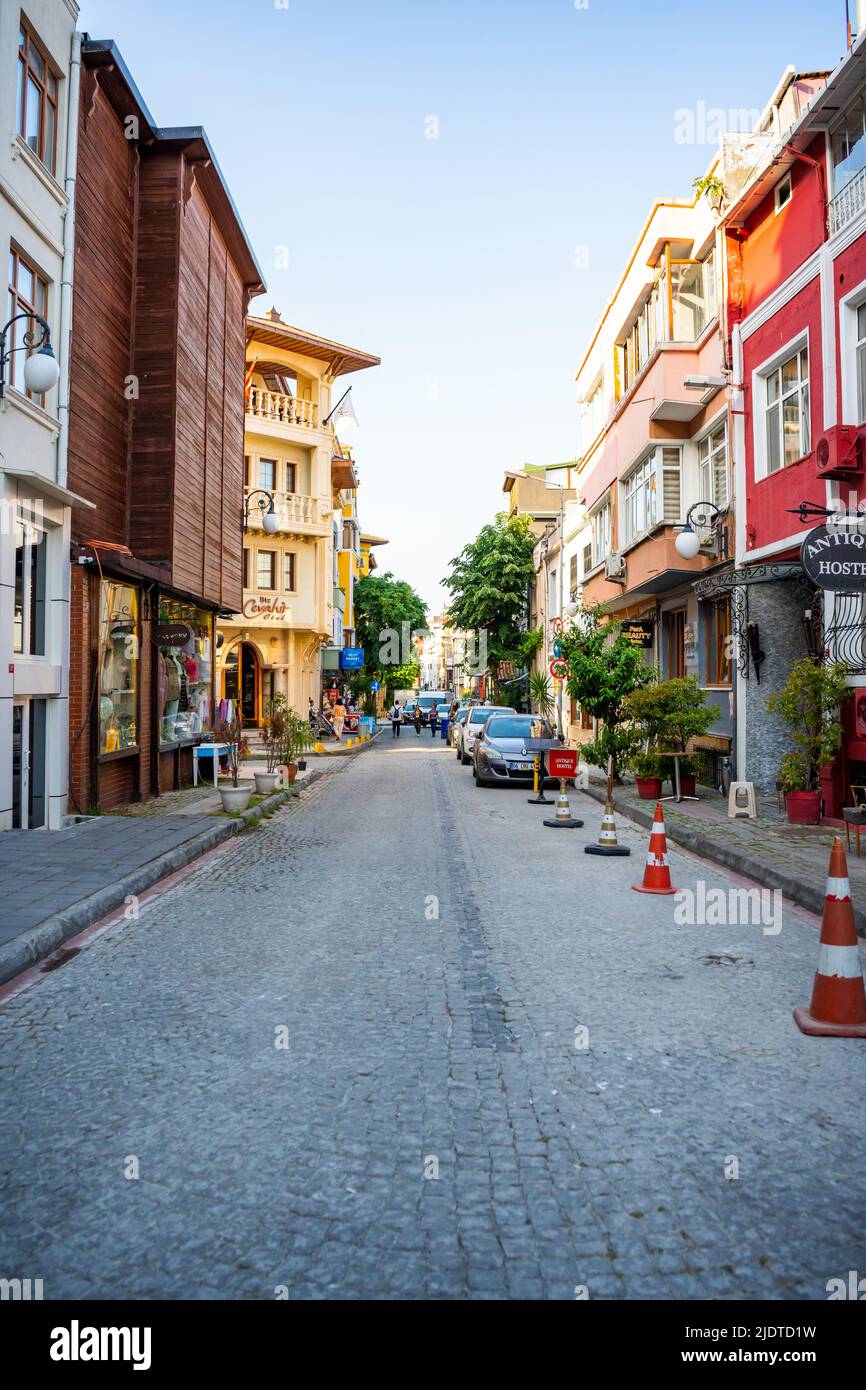 Istanbul, Turkey - May 29, 2022: View of a colorful and crowded street ...
