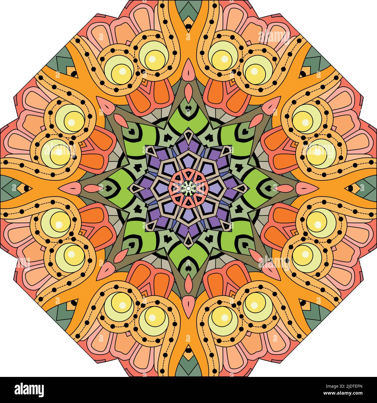 Decorative round ornament. Unusual flower shape. Oriental vector, Anti ...