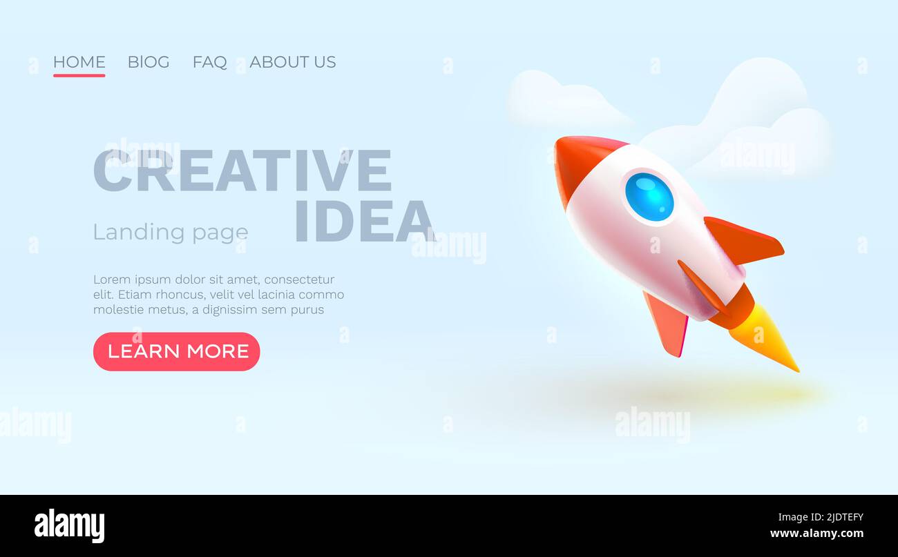 Creative idea landing page, rocket space banner. Vector illustration ...