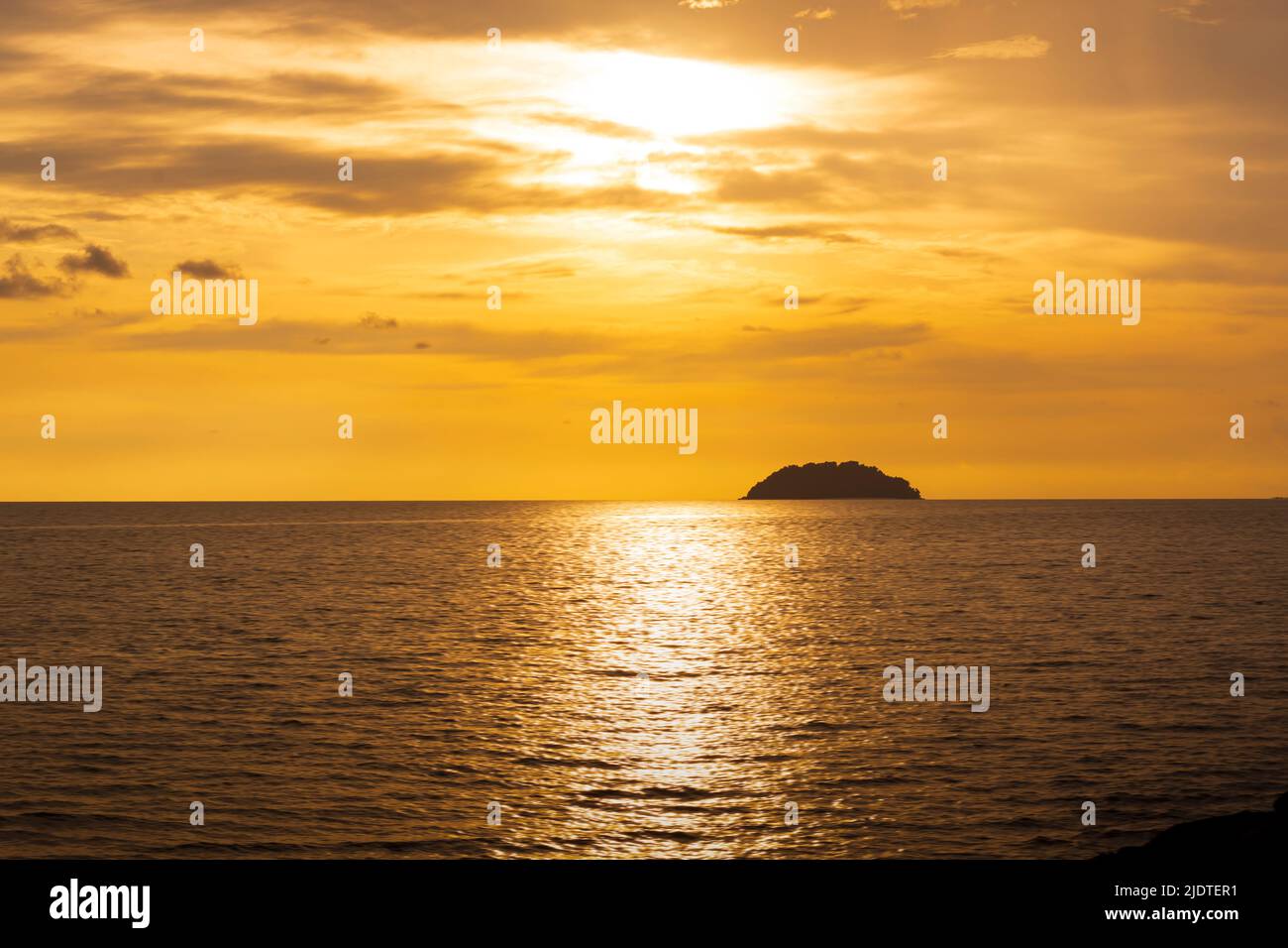 Sunset background at the beach of Tanjung Aru, Sabah, Malaysia with ...