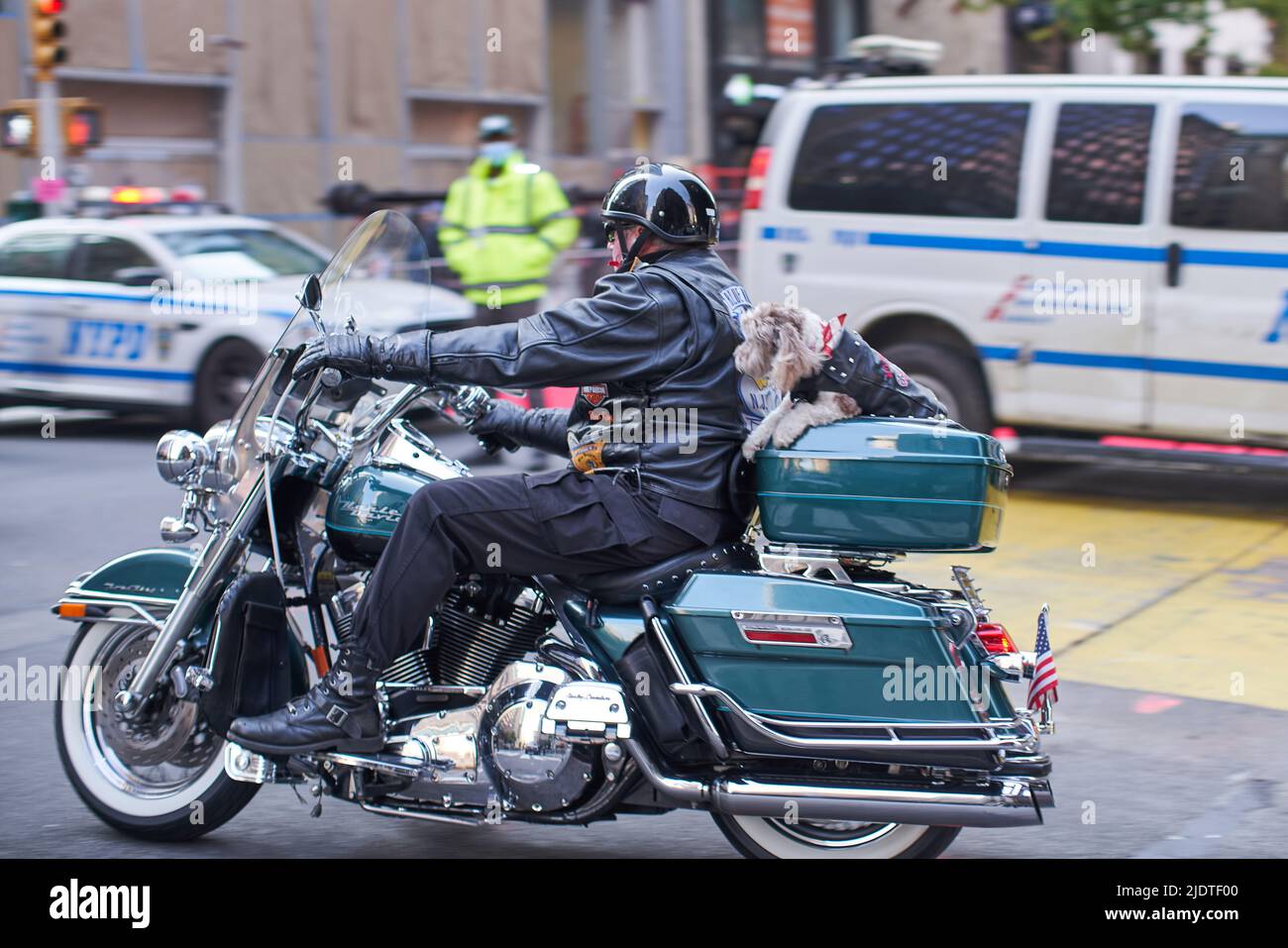 Manhattan, USA - 11. November 2021: Motorcycle rider in NYC during ...