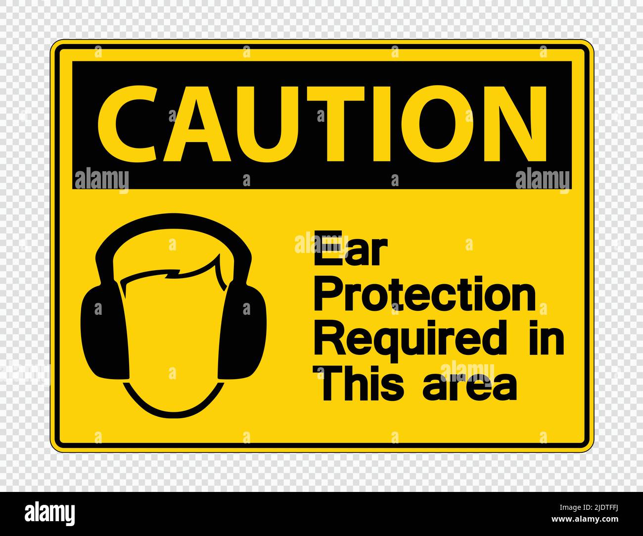 Caution Ear Protection Required In This Area Symbol Sign on transparent ...
