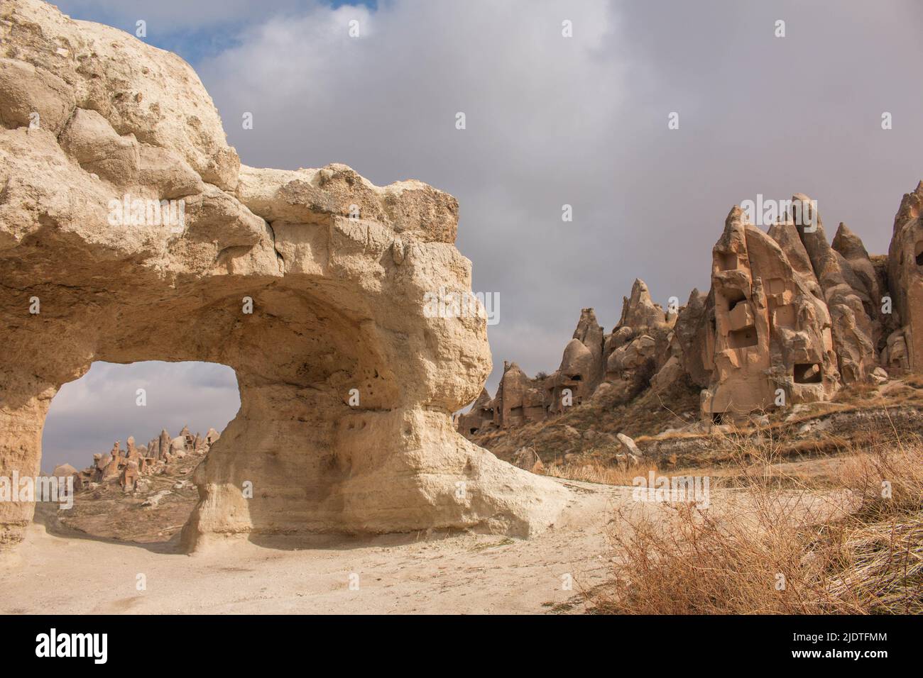 The famous "adas chimneys" in Cappadocia, cone-shaped rock formations ...