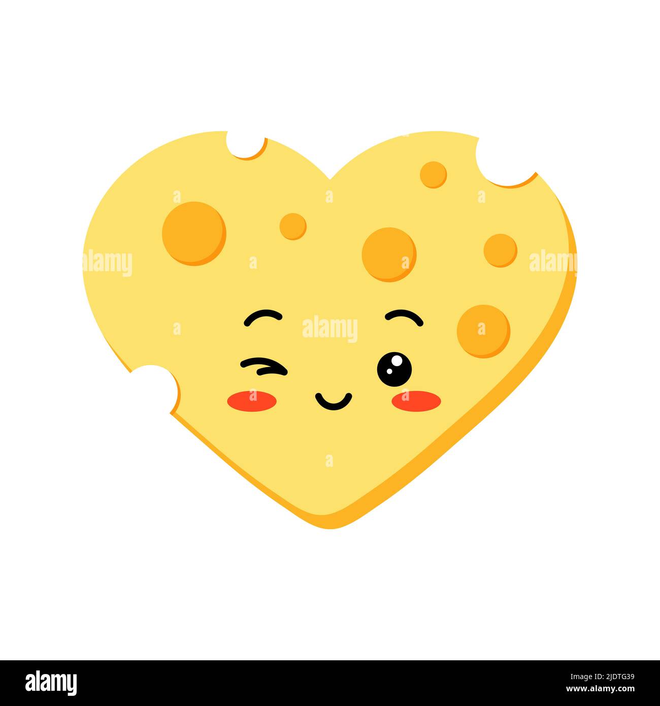 Cute winking cheese with hole heart shape slices vector set isolated on ...