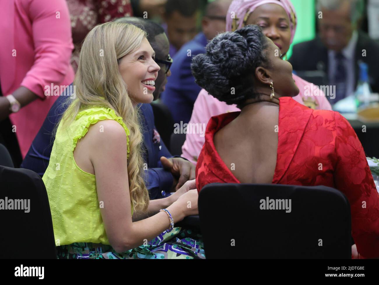 Carrie Johnson, wife of Prime Minister Boris Johnson smiles as she ...
