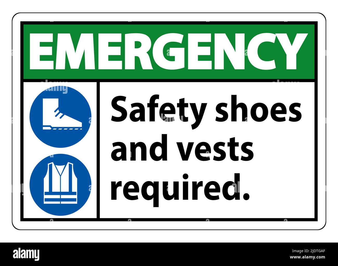 Emergency Sign Safety Shoes And Vest Required With PPE Symbols on white ...