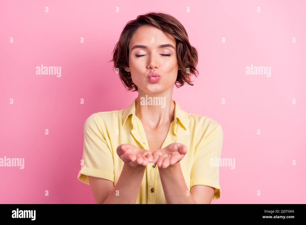 Photo Of Young Woman Pouted Lips Send Air Kiss You Flirty Romance