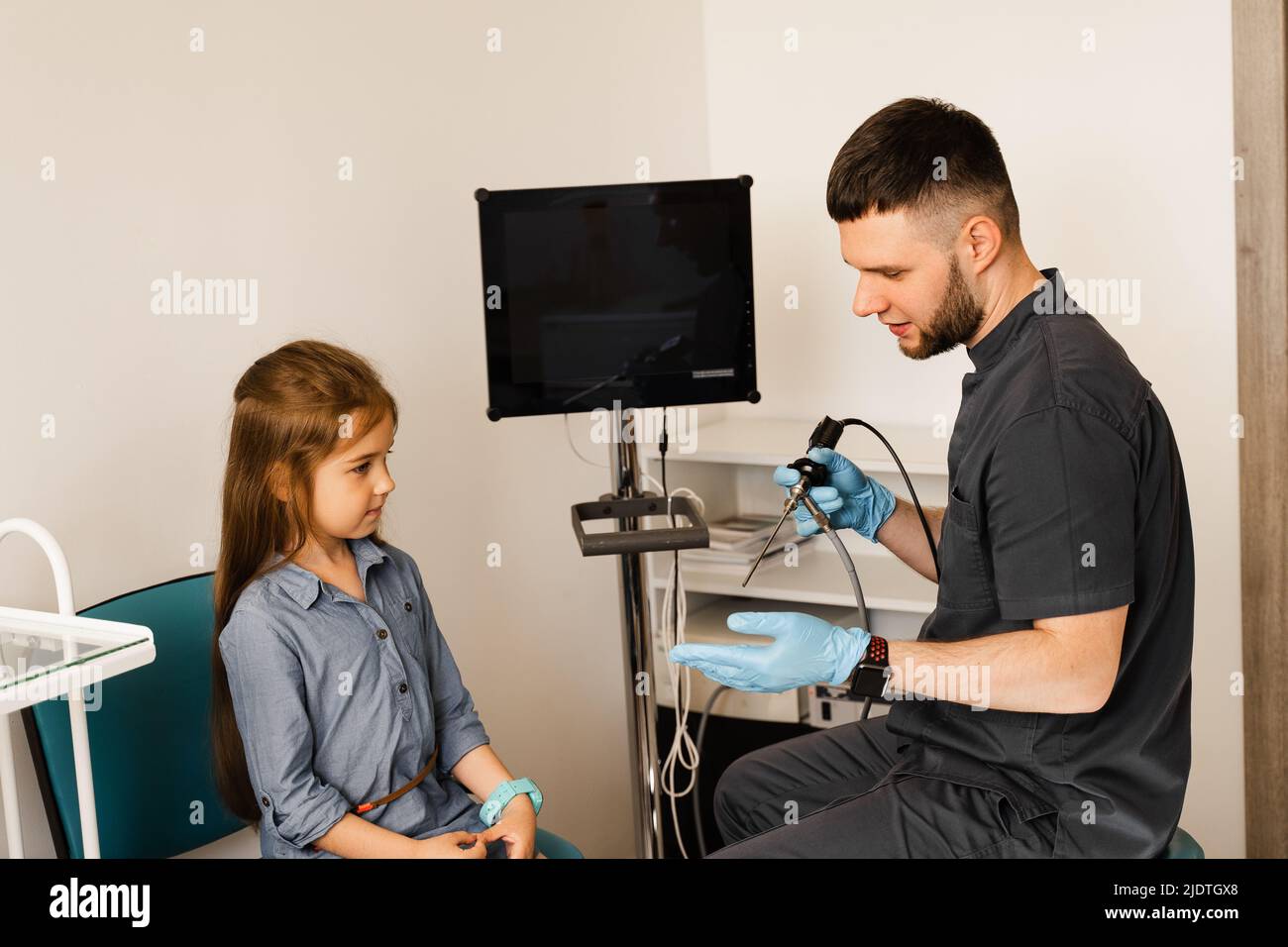 Rhinoscopy of child nose. Consultation with doctor. Children ...