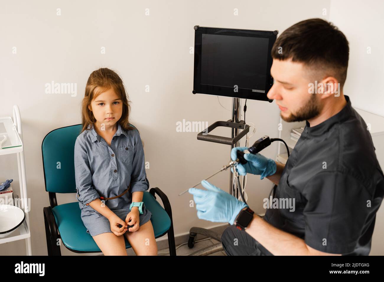 Rhinoscopy of child nose. Consultation with doctor. Children ...