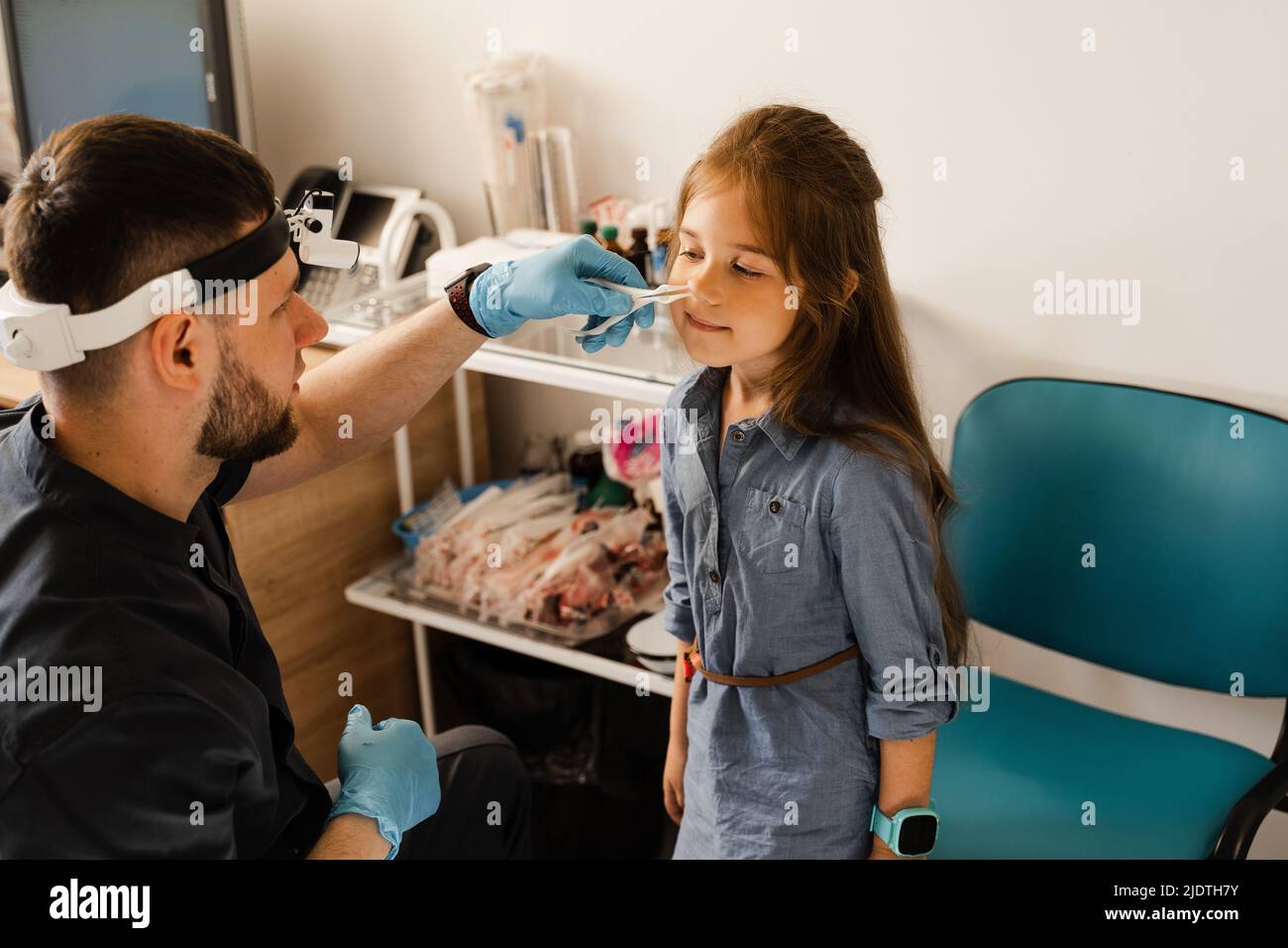 Rhinoscopy of child nose. Consultation with doctor. Children ...