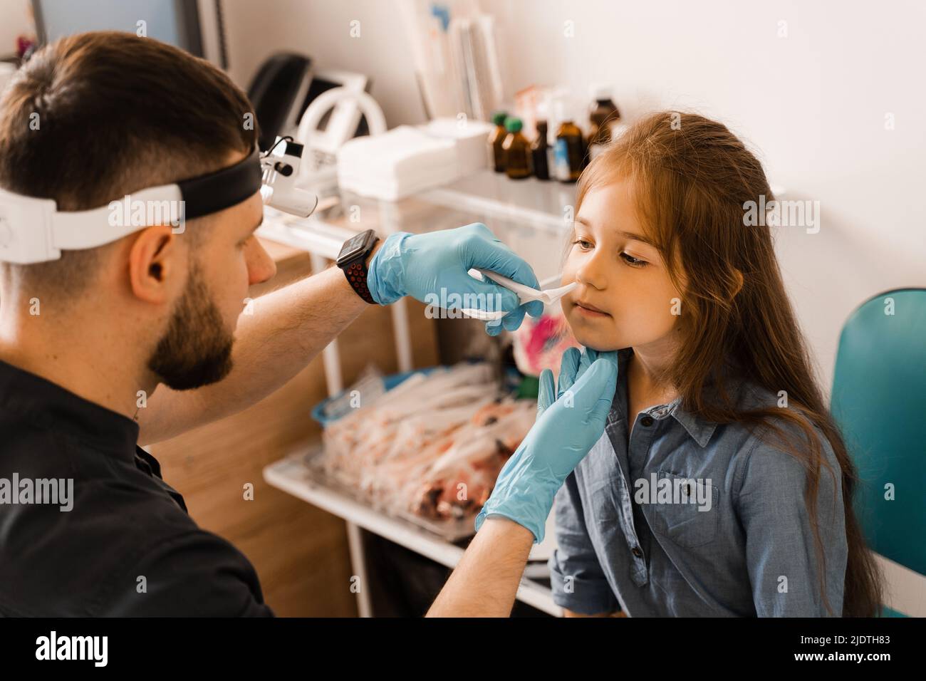 Rhinoscopy of child nose. Consultation with doctor. Children ...