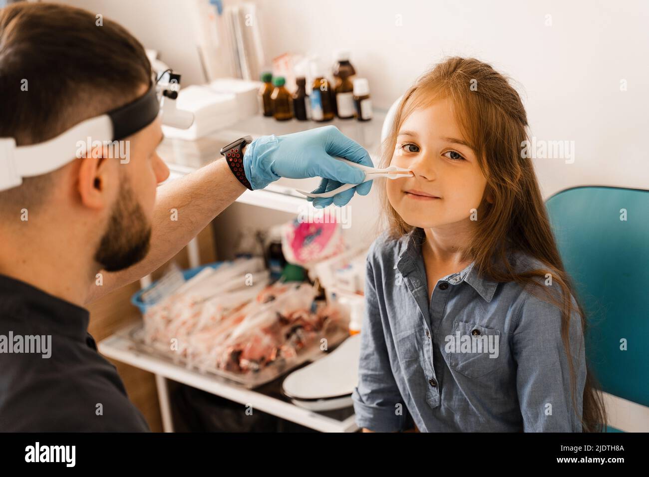 Rhinoscopy of child nose. Consultation with doctor. Children ...