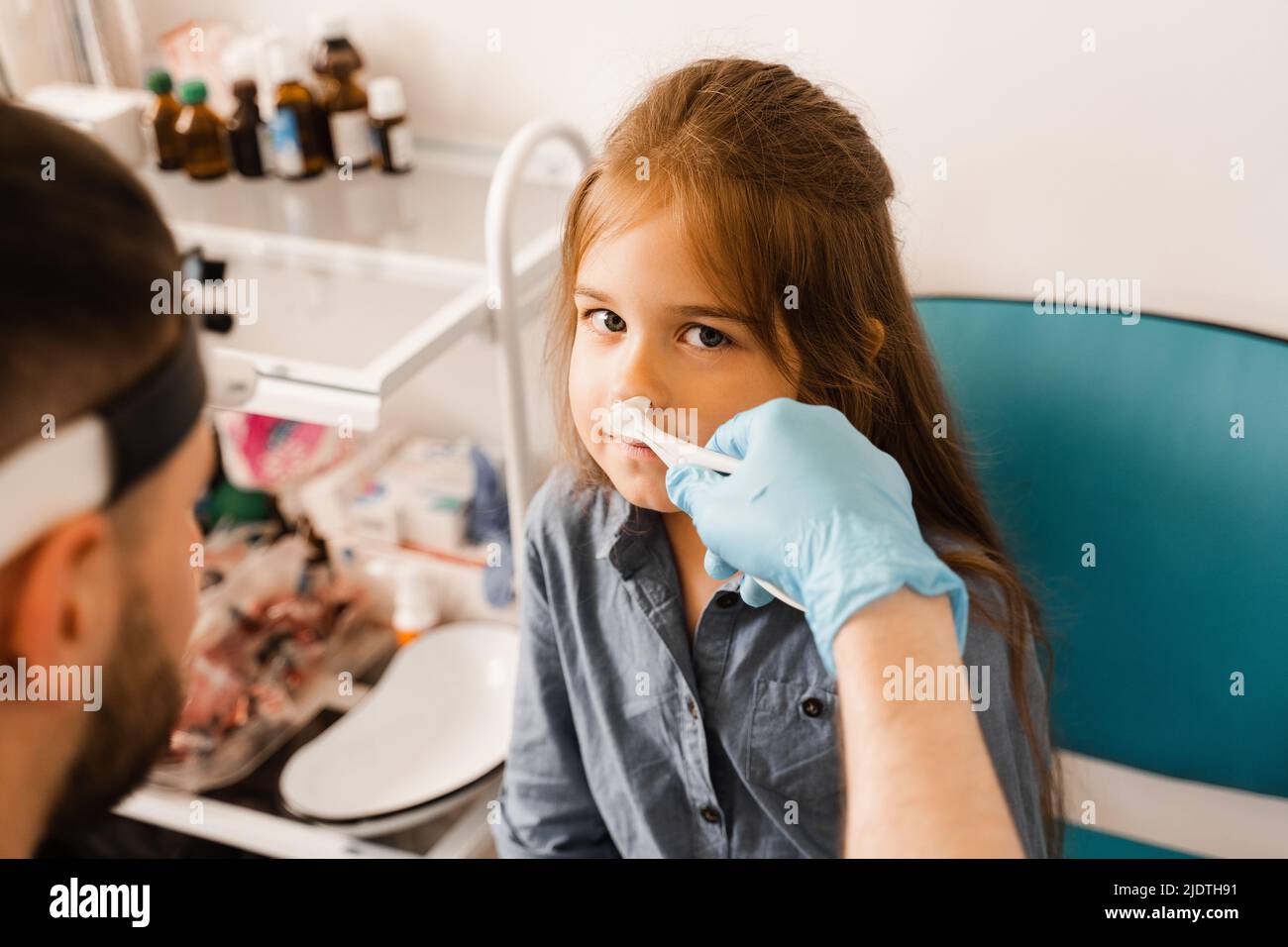 Rhinoscopy of child nose. Consultation with doctor. Children ...