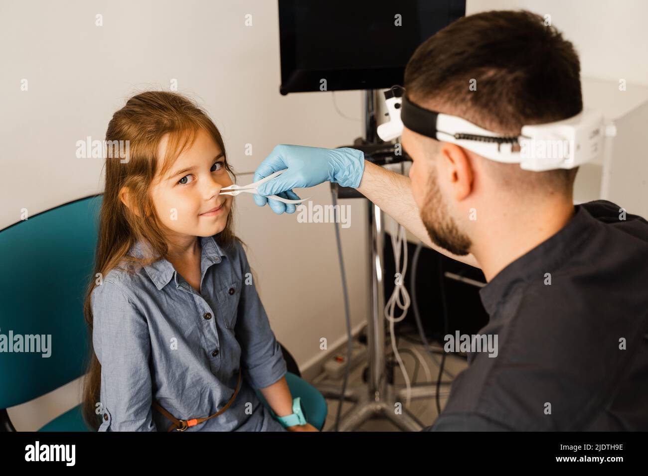 Rhinoscopy of child nose. Consultation with doctor. Children ...