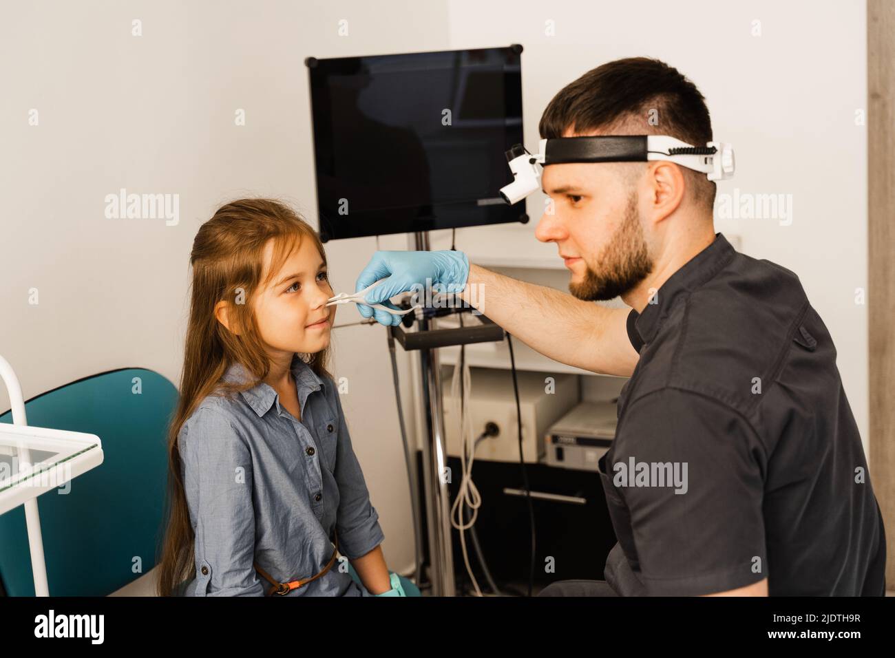 Rhinoscopy of child nose. Consultation with doctor. Children ...